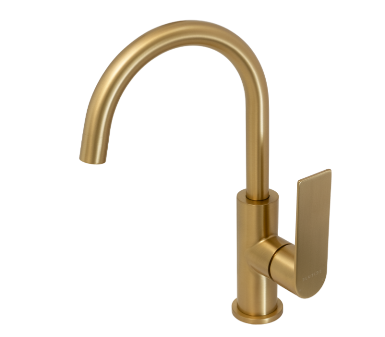 Blutide Silk Brass Gooseneck Basin Mixer - X & O'S Bathroom And Kitchen ...