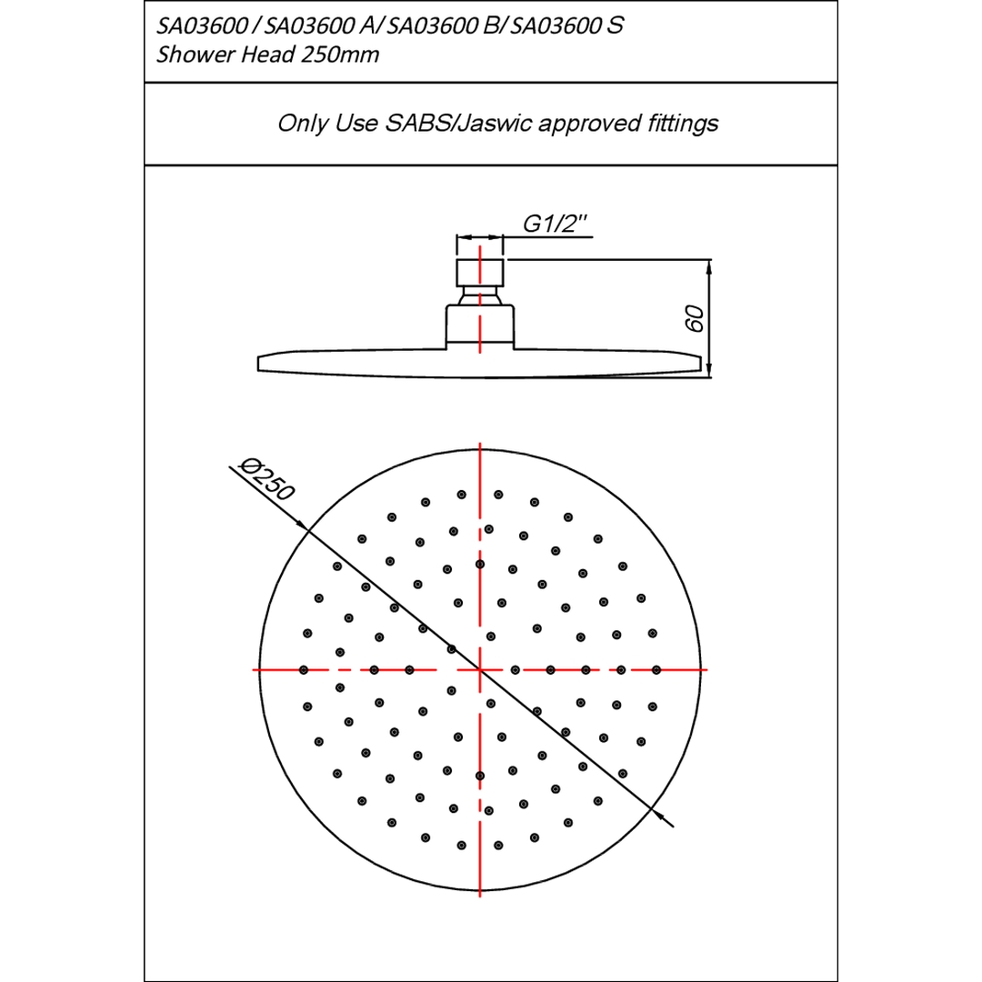 Blutide Shower Rose 250mm Stainless Steel - X & O'S Bathroom And ...